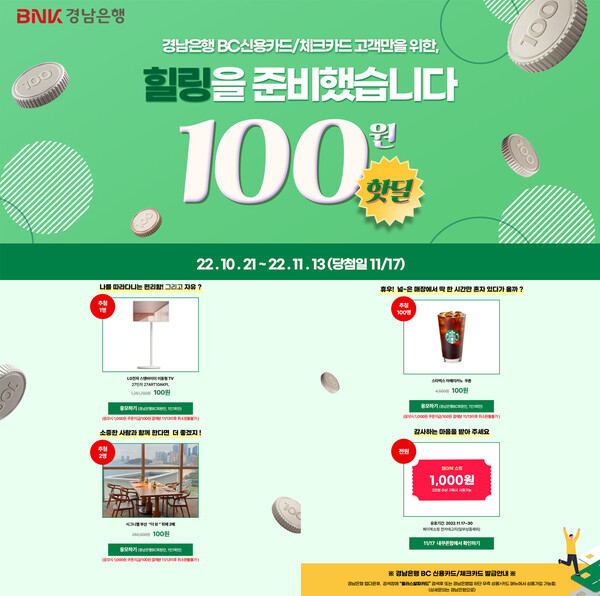 BNK경남은행, ‘경남BC카드 100원 핫딜 이벤트’ 진행